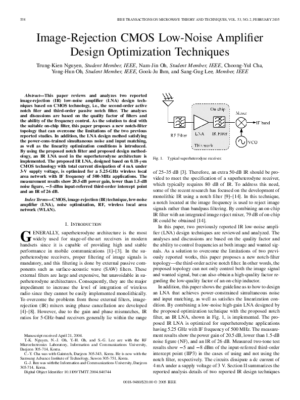 (PDF) Image-rejection CMOS low-noise amplifier design optimization techniques