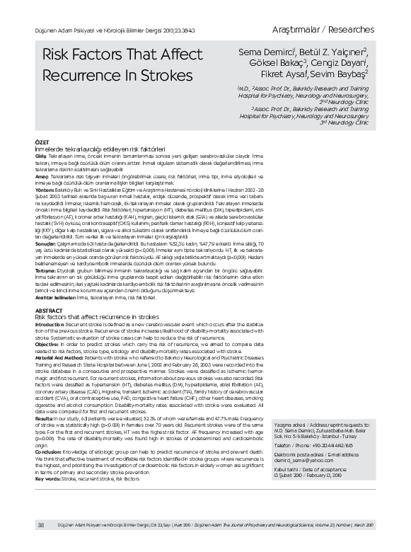 (PDF) Risk factors that affect recurrence in strokes