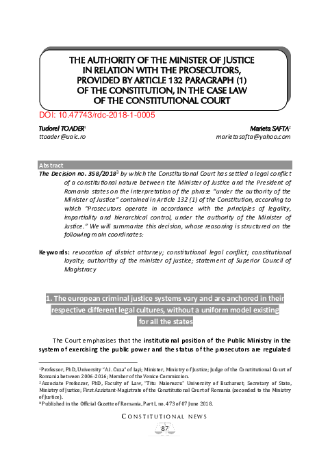 (PDF) The authority of the minister of justice in relation with the ...