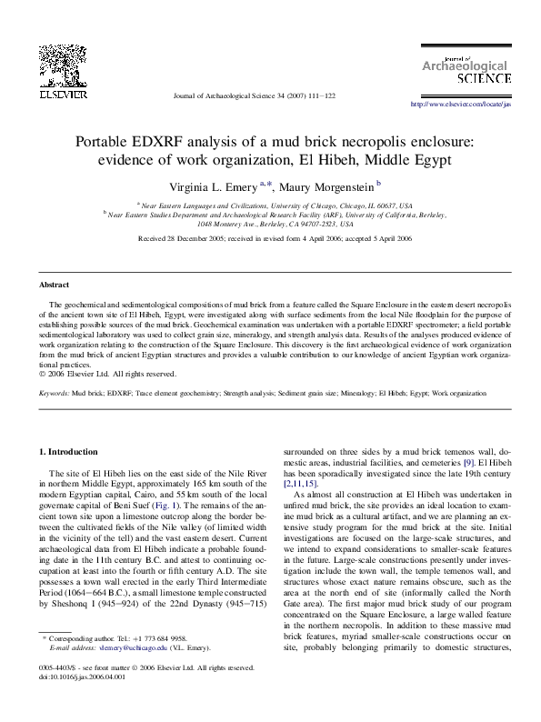 (PDF) Portable EDXRF analysis of a mud brick necropolis enclosure ...