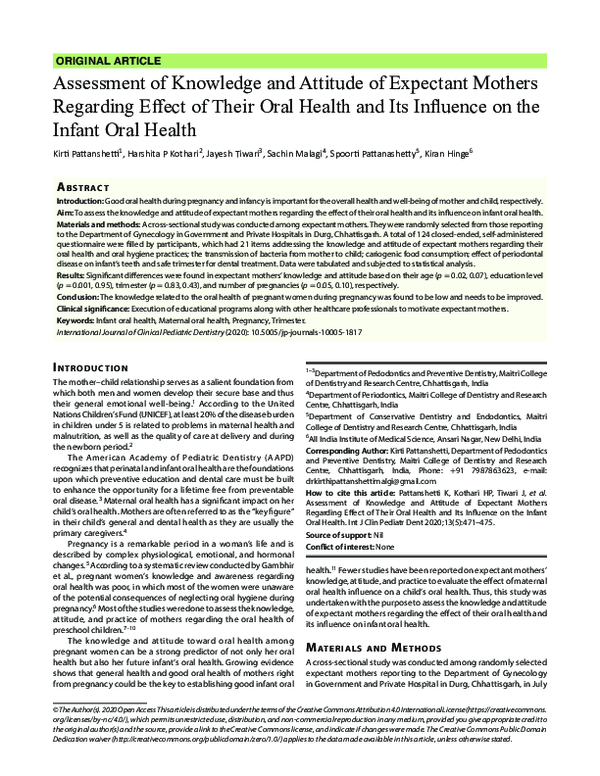 (PDF) Assessment of Knowledge and Attitude of Expectant Mothers Regarding Effect of Their Oral ...