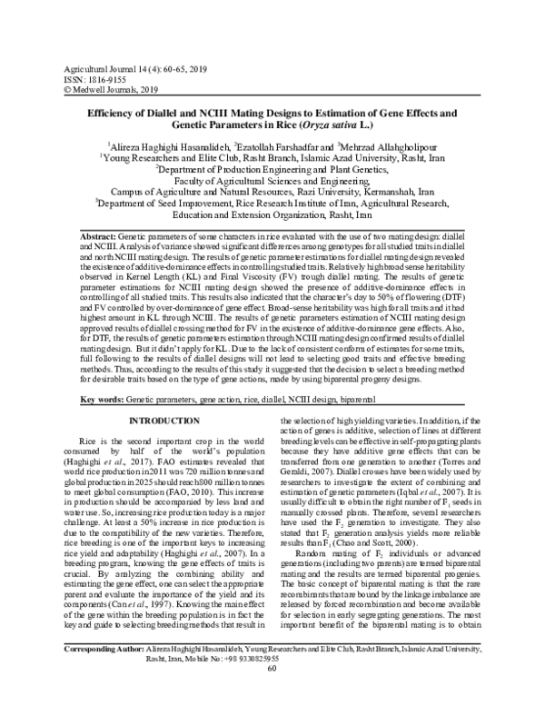 (PDF) Efficiency of Diallel and NCIII Mating Designs to Estimation of ...