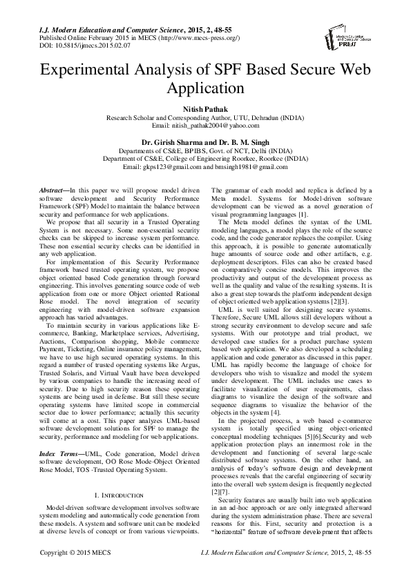 (PDF) Experimental Analysis of SPF Based Secure Web Application