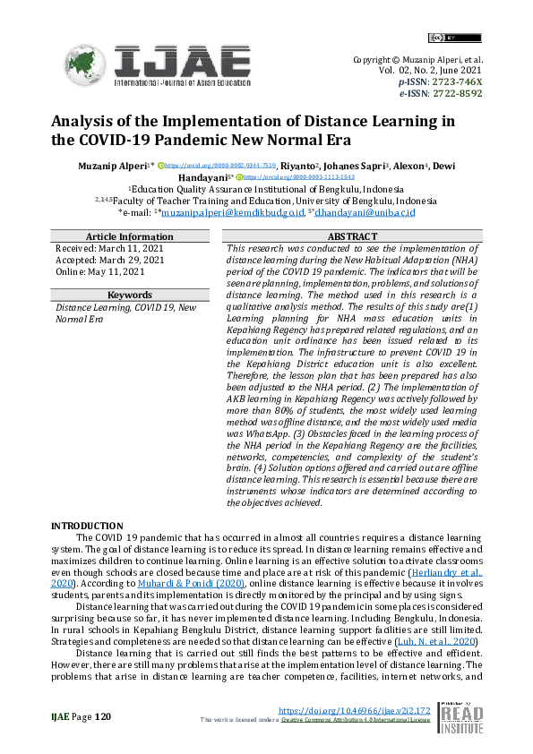 (PDF) Analysis of the Implementation of Distance Learning in the COVID ...