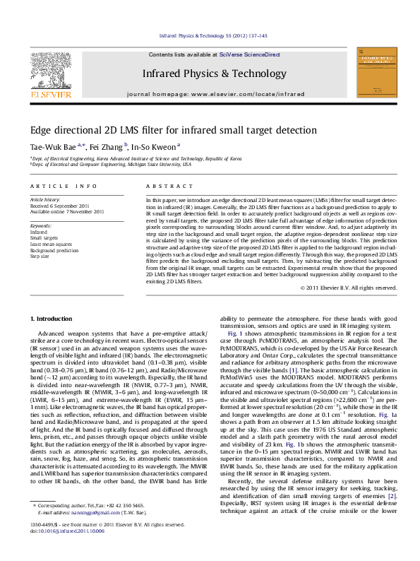 (PDF) Edge directional 2D LMS filter for infrared small target detection