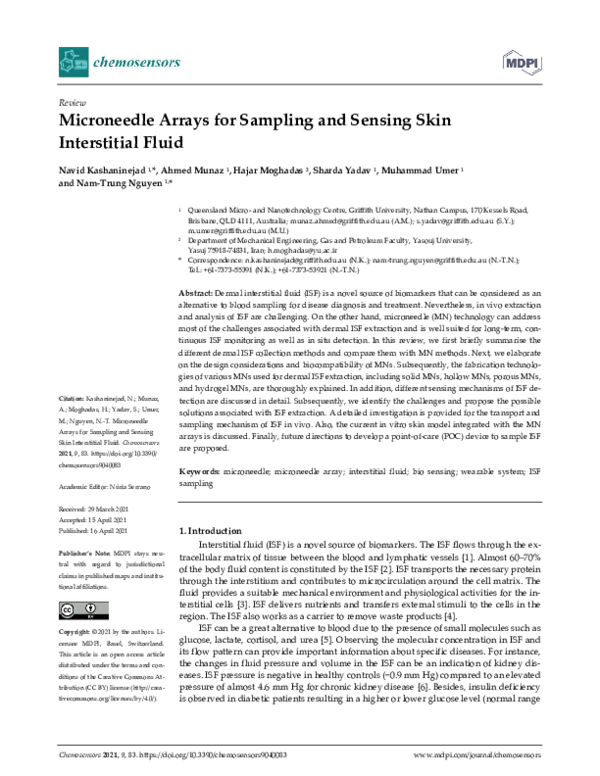 (PDF) Microneedle Arrays for Sampling and Sensing Skin Interstitial Fluid