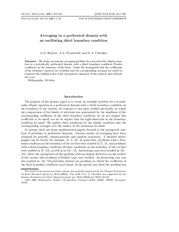 Pdf Averaging In A Perforated Domain With An Oscillating Third