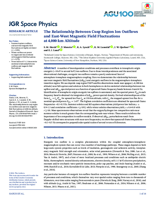 (PDF) The Relationship Between Cusp Region Ion Outflows and East‐West ...
