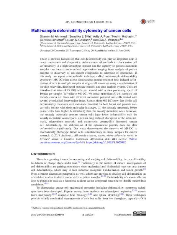 (PDF) Multi-sample deformability cytometry of cancer cells