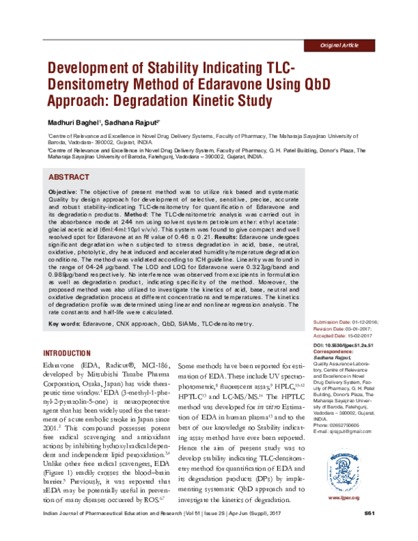 (PDF) Development of Stability Indicating TLC Densitometry Method of ...
