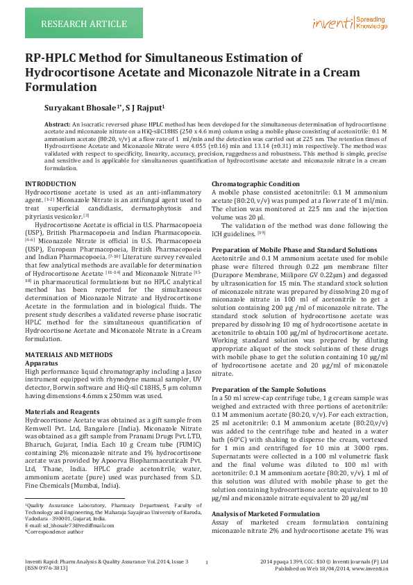 (PDF) RP-HPLC Method for Simultaneous Estimation of Hydrocortisone Acetate and Miconazole ...