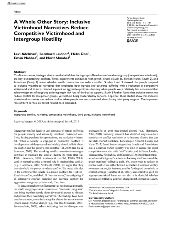 (PDF) A Whole Other Story: Inclusive Victimhood Narratives Reduce ...