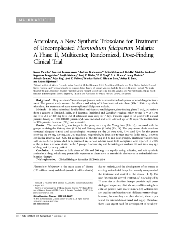 (PDF) Arterolane, a New Synthetic Trioxolane for Treatment of ...