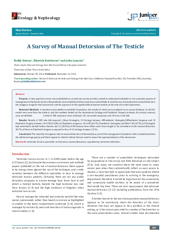 (PDF) A Survey of Manual Detorsion of The Testicle