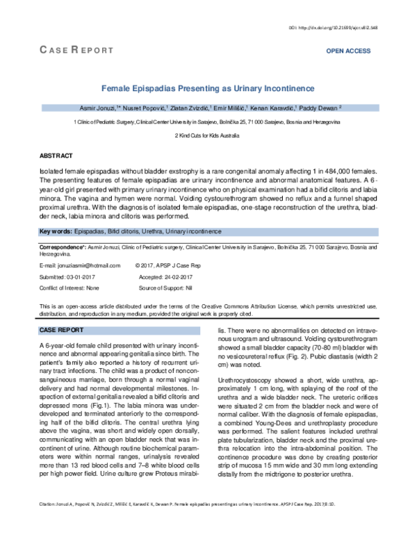 (PDF) Female Epispadias Presenting as Urinary Incontinence