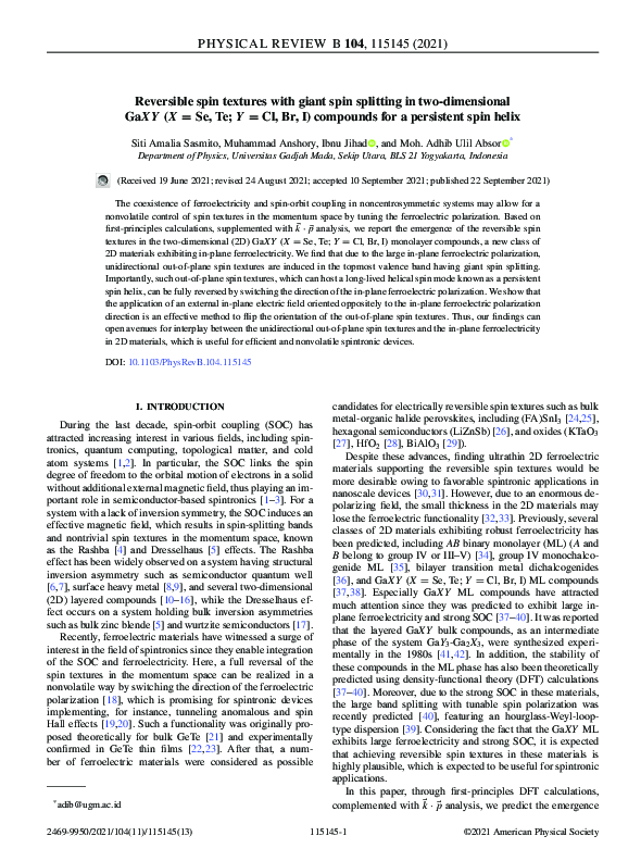 (PDF) Reversible spin textures with giant spin splitting in two ...