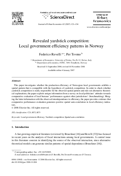 (PDF) Revealed yardstick competition: Local government efficiency ...