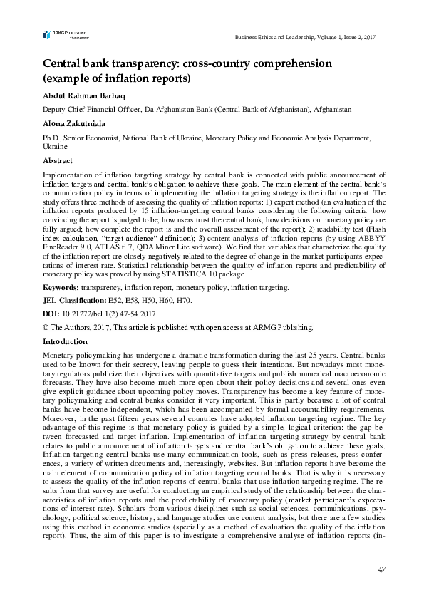 (PDF) Central bank transparency: cross-country comprehension (example ...
