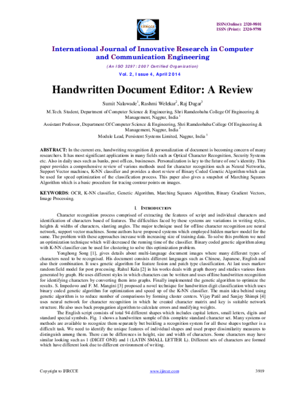Pdf Review Of Handwritten Document Editing Techniques And Algorithms