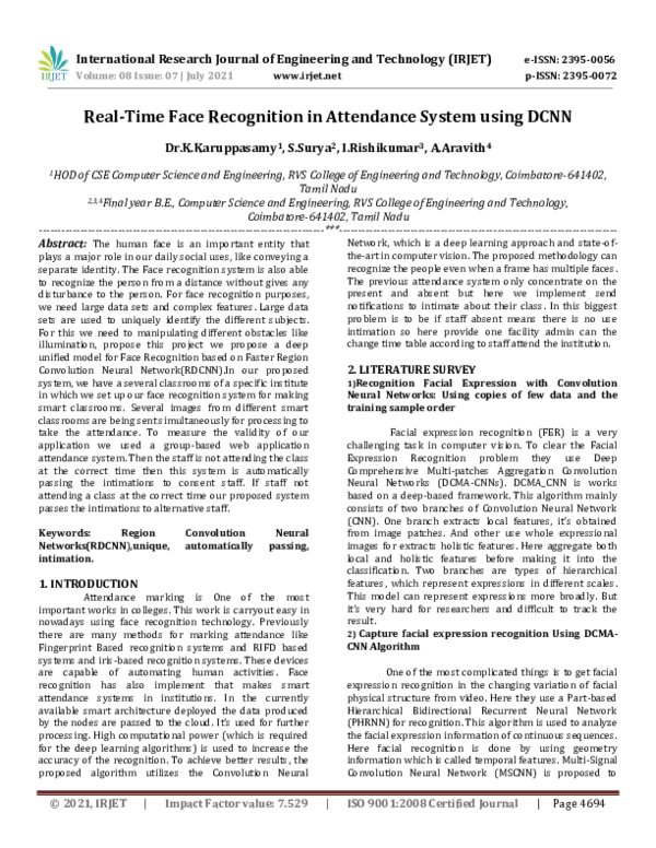 (PDF) Real-Time Face Recognition in Attendance System using DCNN