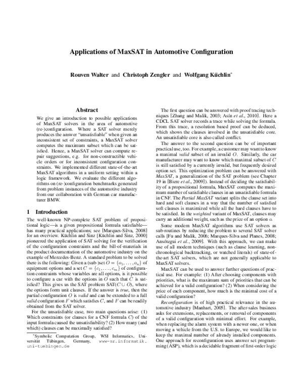 (PDF) Applications of MaxSAT in automotive configuration