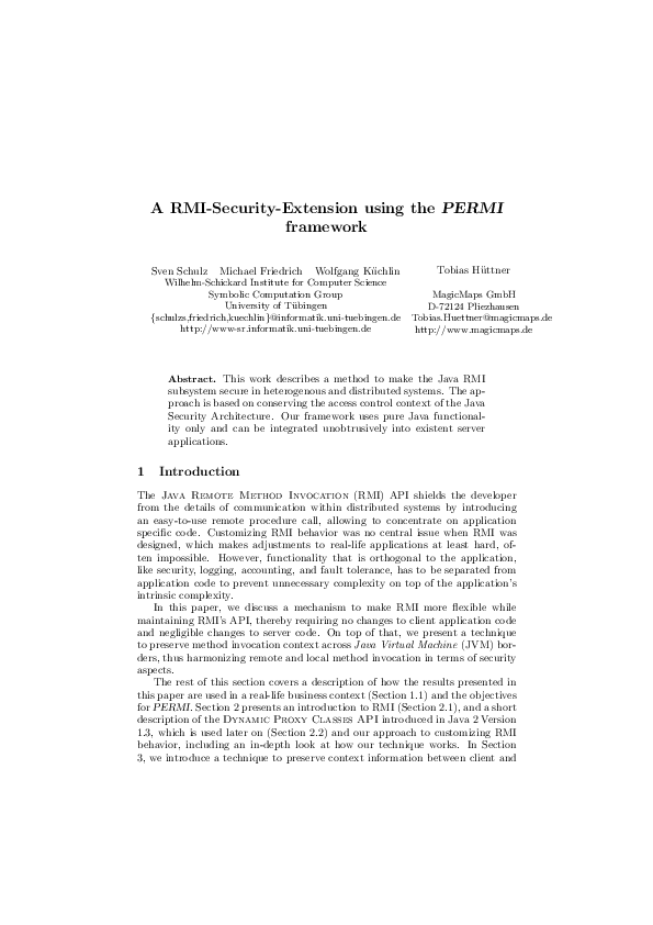 (PDF) A RMI-Security-Extension using the PERMI framework