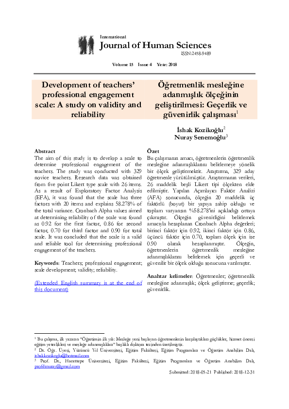 (PDF) Development of teachers’ professional engagement scale: A study ...
