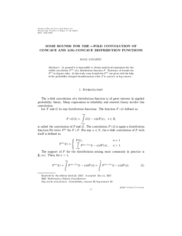 (PDF) SOME BOUNDS FOR THE n-FOLD CONVOLUTION OF CONCAVE AND LOG-CONCAVE DISTRIBUTION FUNCTIONS