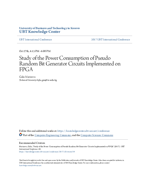(PDF) Study of the Power Consumption of Pseudo Random Bit Generator Circuits Implemented on FPGA