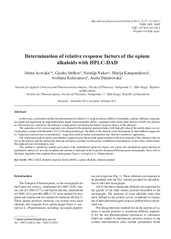 (PDF) Determination of relative response factors of the opium alkaloids ...
