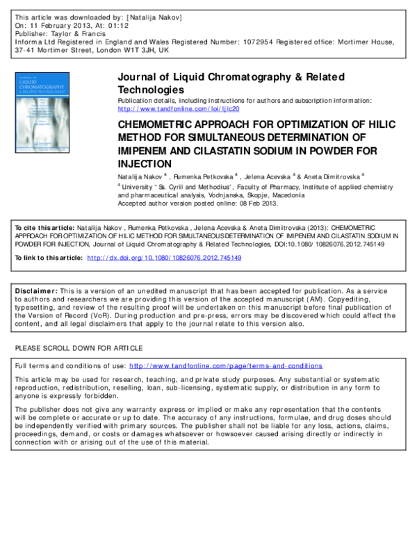 (PDF) Chemometric Approach for Optimization of Hilic Method for Simultaneous Determination of ...