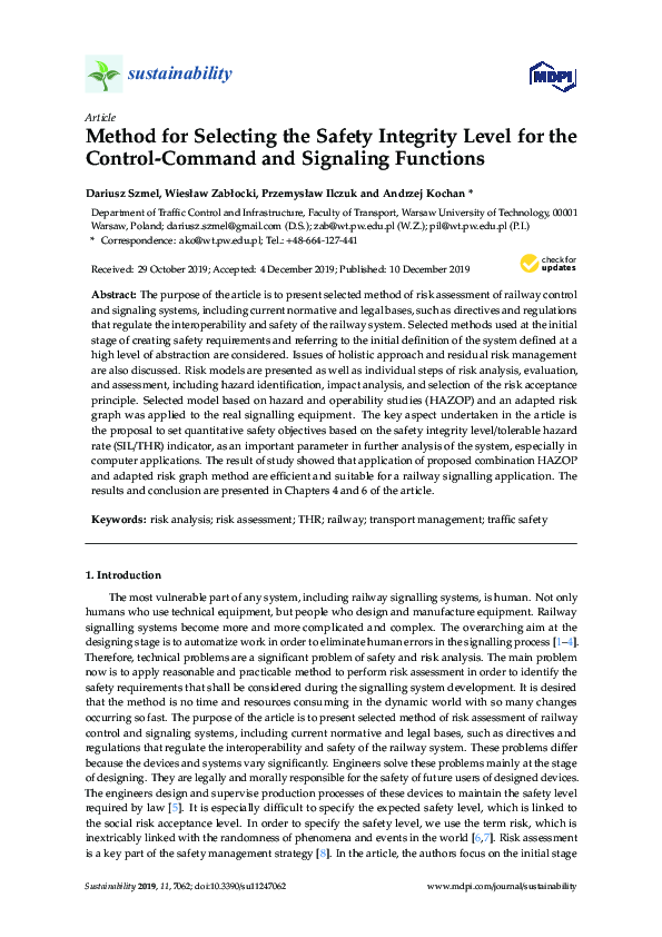 (PDF) Method for Selecting the Safety Integrity Level for the Control ...