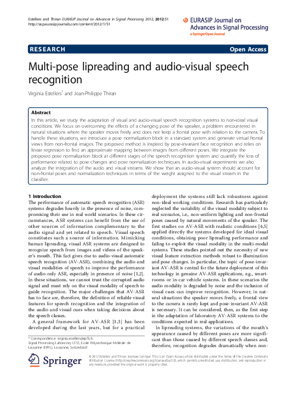 (PDF) Multi-pose lipreading and audio-visual speech recognition
