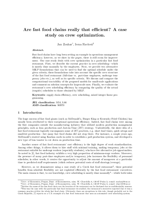 (PDF) Are fast food chains really that efficient? A case study on crew ...