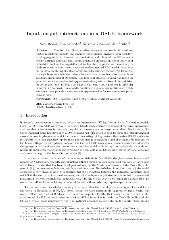 Pdf Input Output Interactions In A Dsge Framework