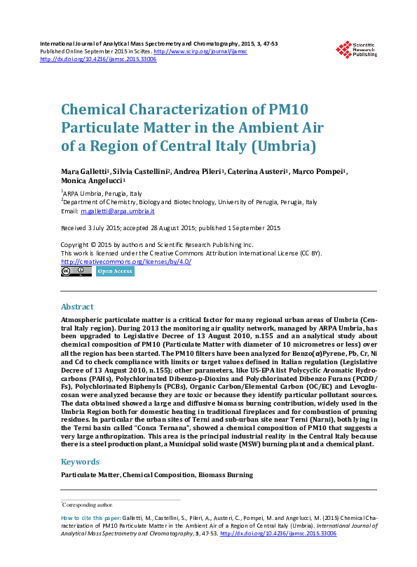 (PDF) Chemical Characterization of PM10 Particulate Matter in the ...