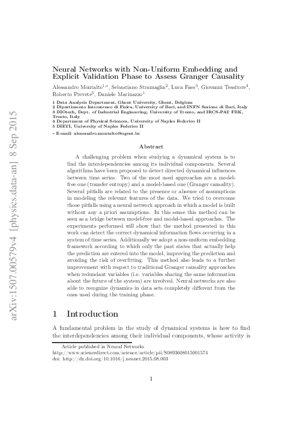 (PDF) Neural networks with non-uniform embedding and explicit validation phase to assess Granger ...