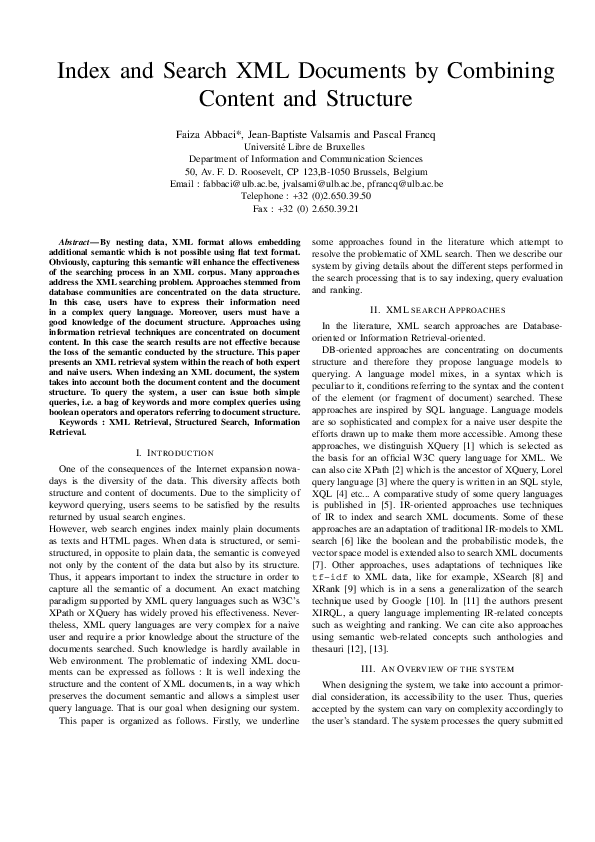 Pdf Index And Search Xml Documents By Combining Content And Structure