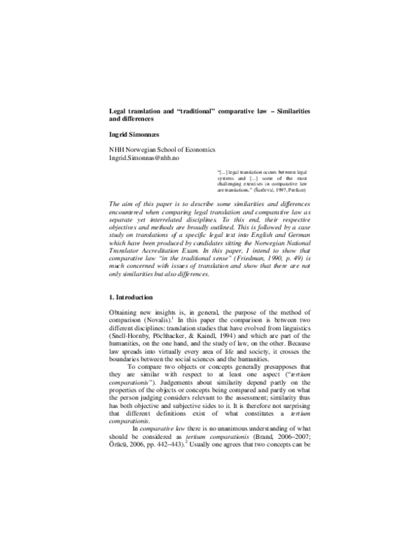 (PDF) Legal translation and “traditional” comparative law ...