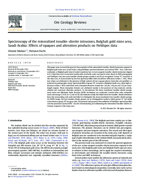 (PDF) Spectroscopy of the mineralized tonalite–diorite intrusions ...
