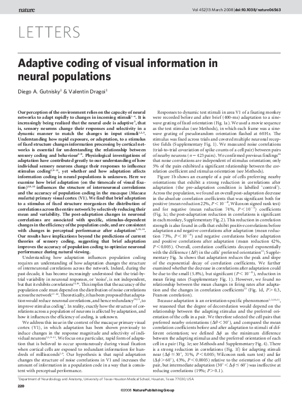(PDF) Adaptive coding of visual information in neural populations