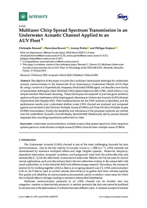 (PDF) Multiuser Chirp Spread Spectrum Transmission in an Underwater ...