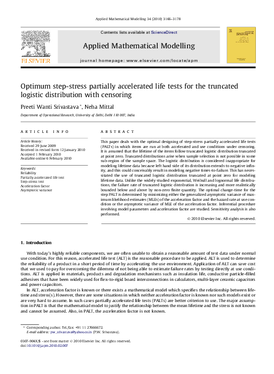Pdf Optimum Step Stress Partially Accelerated Life Tests For The Truncated Logistic