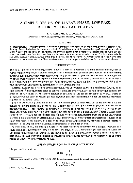 Pdf A Simple Design Of Linear Phase Low Passrecursive Digital Filters
