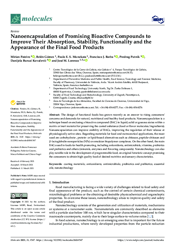 (PDF) Nanoencapsulation of Promising Bioactive Compounds to Improve Their Absorption, Stability ...