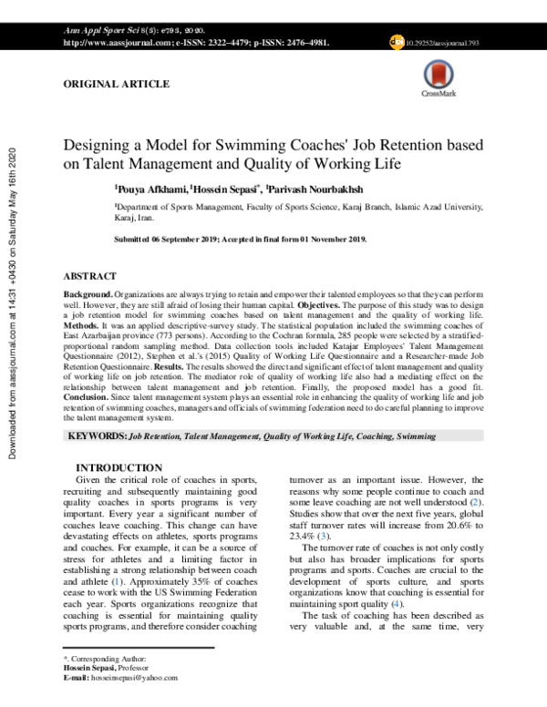 (PDF) Designing a Model for Swimming Coaches' Job Retention based on ...