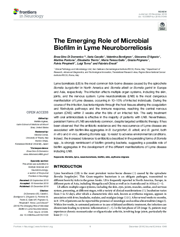 (PDF) The Emerging Role of Microbial Biofilm in Lyme Neuroborreliosis