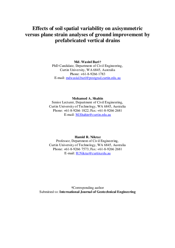 (PDF) Effects of soil spatial variability on axisymmetric versus plane strain analyses of ground ...