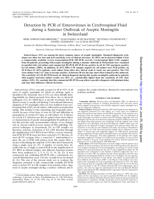 (PDF) Detection by PCR of Enteroviruses in Cerebrospinal Fluid during a ...