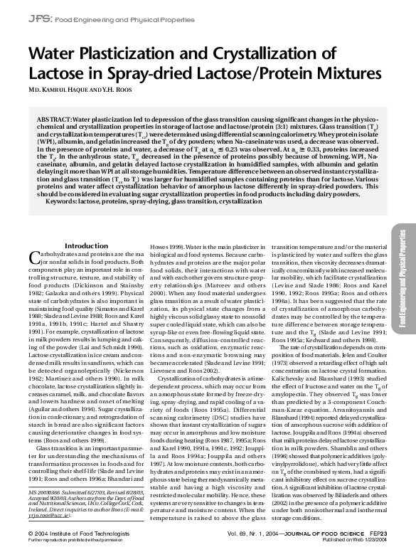 (PDF) Water Plasticization and Crystallization of Lactose in Spray ...